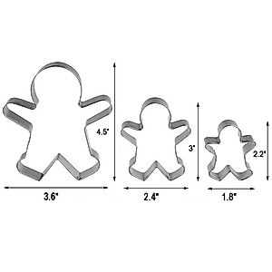 3 Piece Gingerbread Man Cookie Cutter Set, Christmas Shape Cookie Cutters Molds - 2.2 Inch, 3 Inch, 4.5 Inch