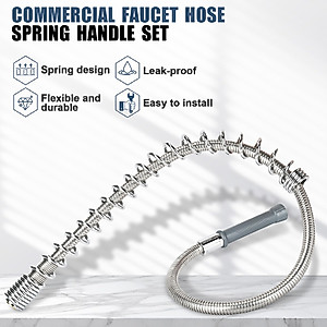 45" Commercial Sink Sprayer Hose, 45 Inch Pre Rinse Hose with Stainless Steel Spring & Heat Resistant Handle, Sink Hose Spring Replacement for Commercial Restaurant Industrial Kitchen Sink Faucet