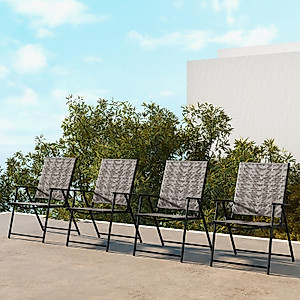 Tangkula Set of 4 Patio Folding Chairs, Outdoor Wicker Dining Chairs with Armrests, Portable Lawn Chairs with Metal Frame for Garden, Backyard, Poolside, No Assembly (4, Mix Gray)