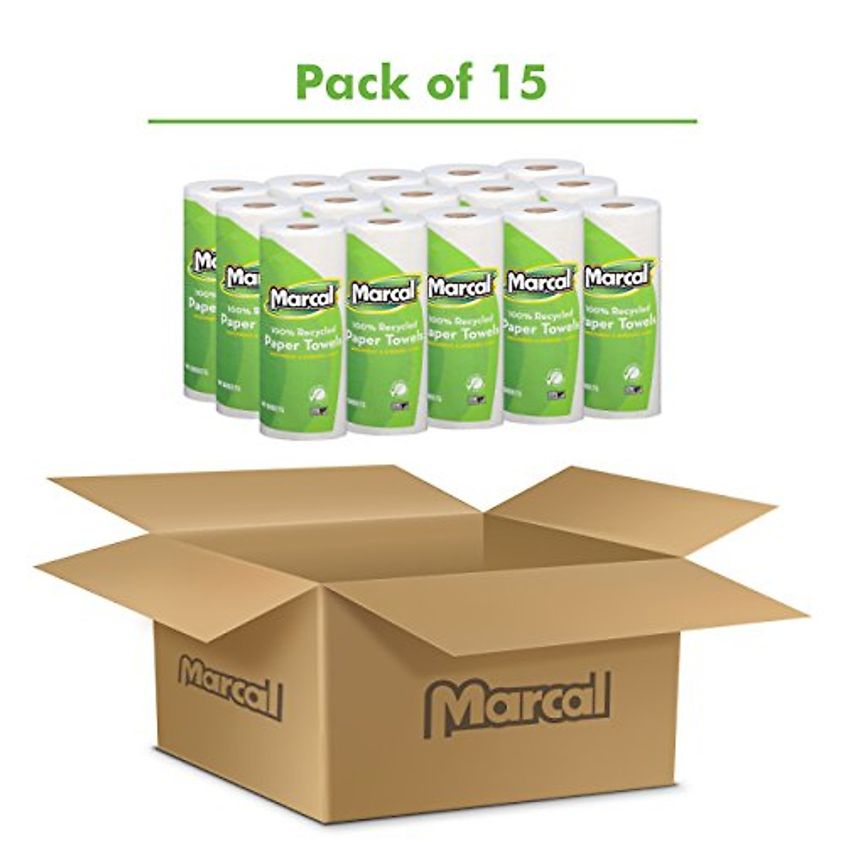 Marcal Paper Towels 100% Recycled 2-Ply, 60 Sheets Per Roll - Case of 15 Individually Wrapped Green Seal Certified 06709