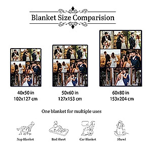 JIYEPOPO Custom Blanket with Photos and Text, Personalized Throw Blanket with Picture Collage, Customized Flannel Blankets for Wife Husband Mom Anniversary Wedding Pet Loss Memorial Gifts 60x80 Inch