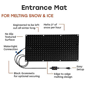 TROONZ Winter Ice and Snow Melting Mat, Heated Outdoor Walkway Stair Snow Melting Pad, Melts 2 Inches o of Snow Per Hour, Anti-Slip Traction, Prevents Ice Accumulation-15in*20ft (38.1cm*609.6cm)