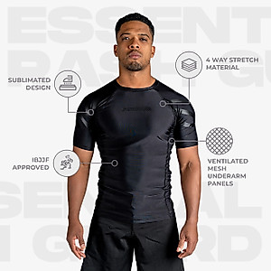Sanabul Essentials Short Sleeve Compression Shirt for Men | Jiu Jitsu BJJ T Shirt (Large, All Black)