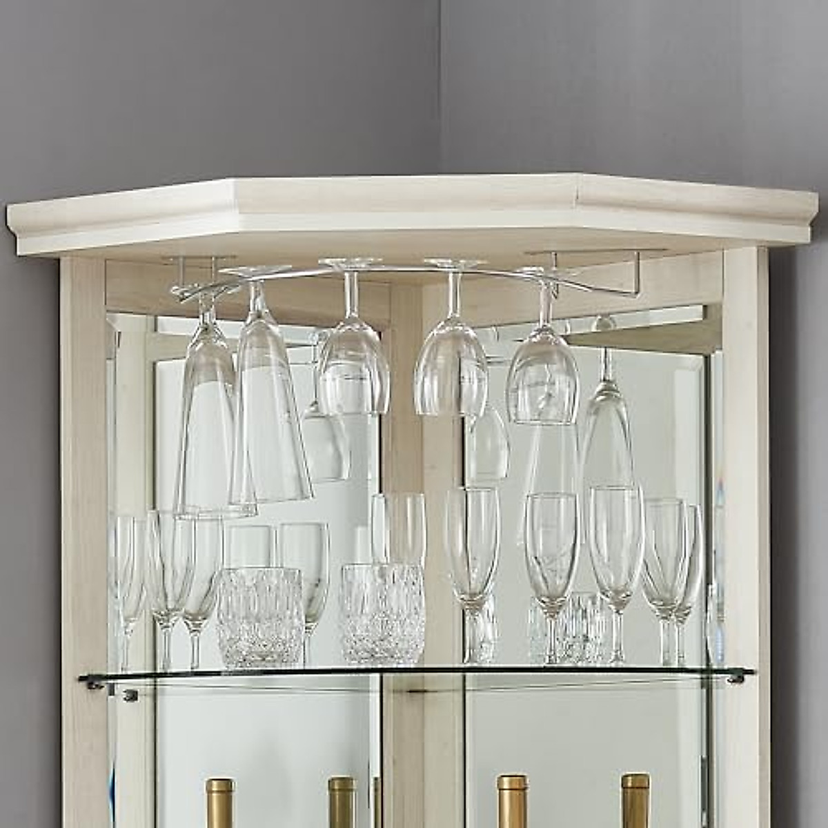 Home Source 73" Tall Corner Bar Unit Reclaimed Barnwood Wine Cabinet with Storage, Lower Mesh Doors, Upper Liquor Shelf galss Holder, for Home Bar, Living Room, Kitchen, Mini Space, Oak