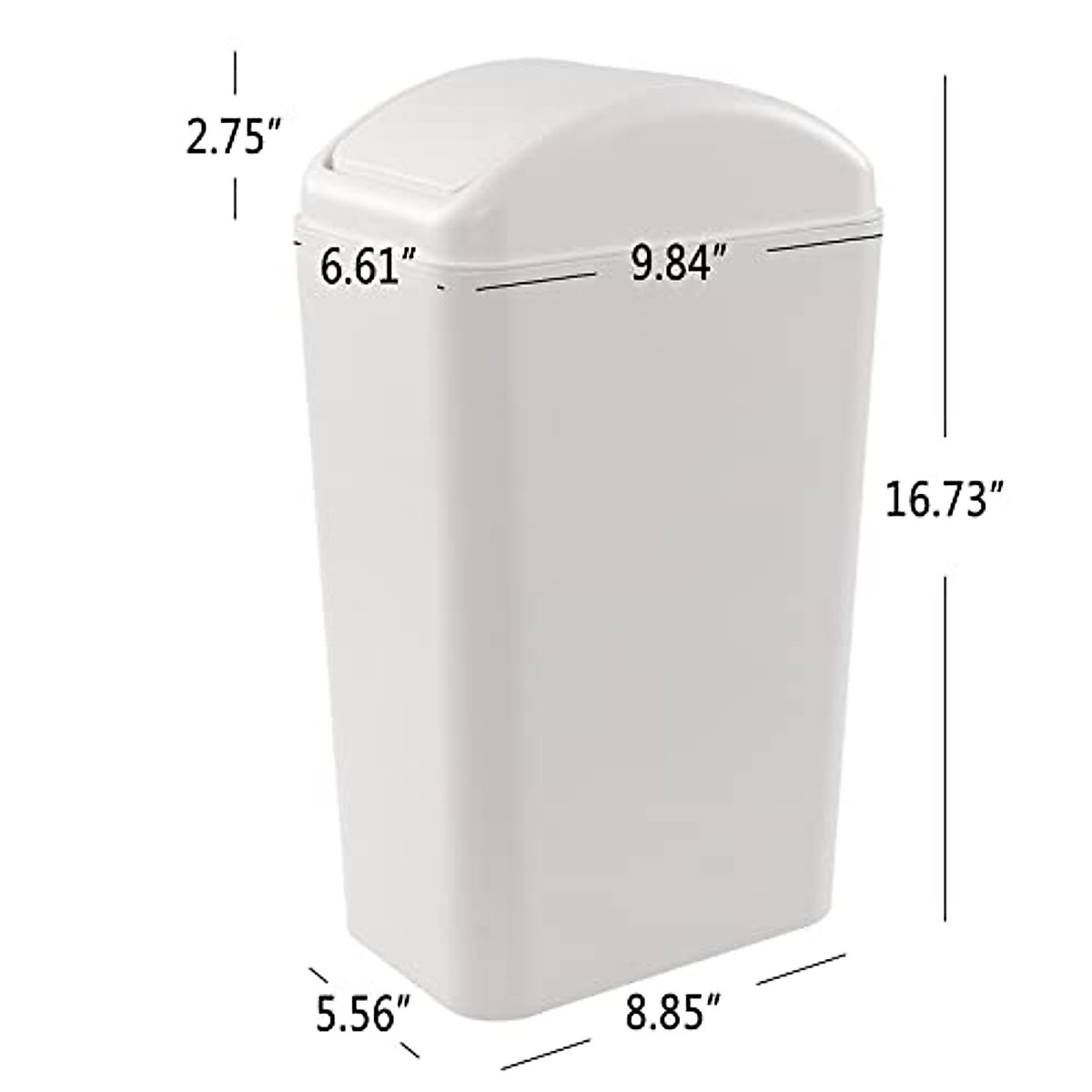 Rinboat 3.5 Gallon Plastic Swing Trash Can, Slim Garbage Can with Lid, White, 1 Pack