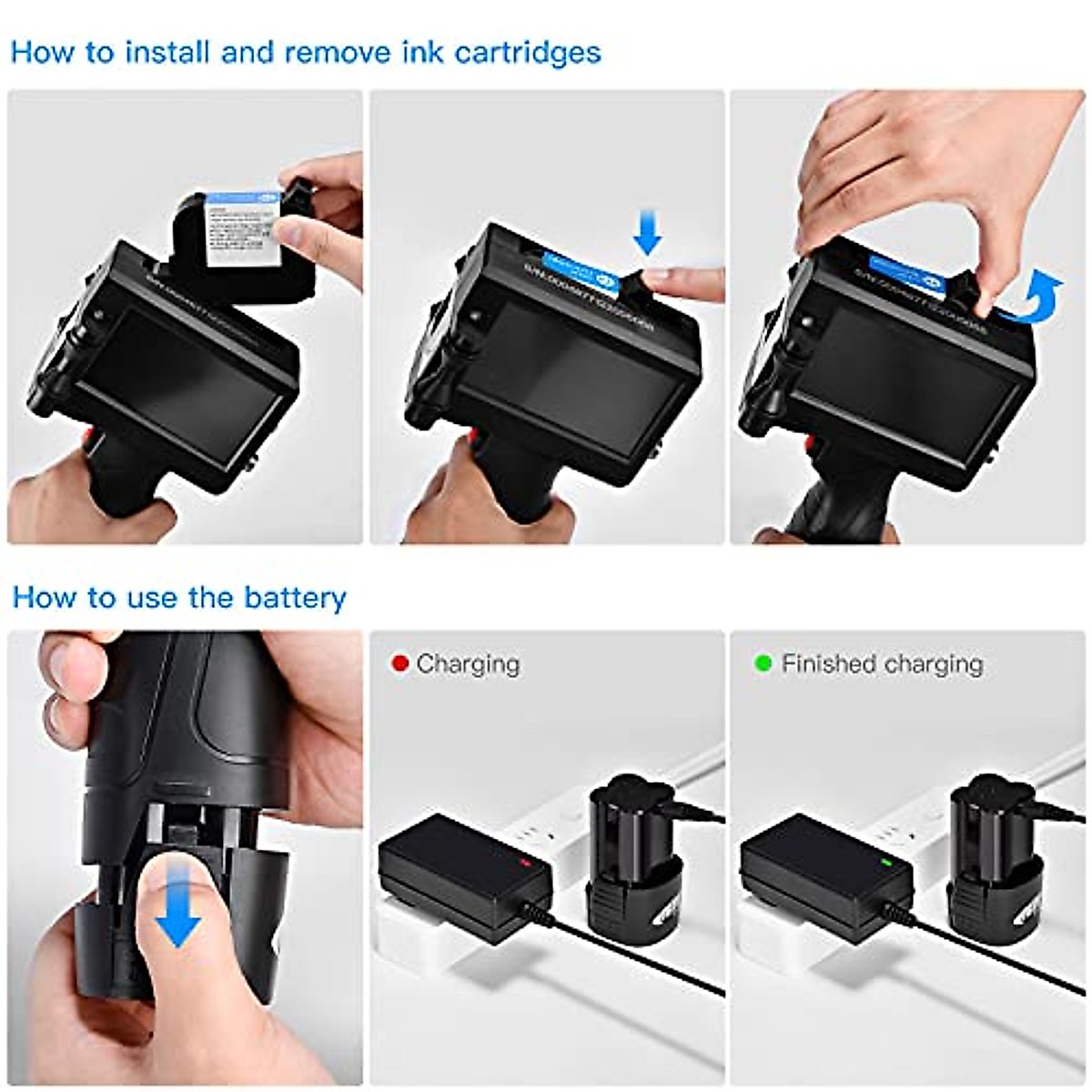 Handheld Inkjet Printer Quick-Drying Smart Portable Inkjet Printer with 4.3 Inch LED Touch Screen High Definition Label Printer for DateTrademark Logo Coder Label Print