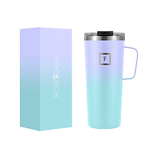 IRON °FLASK Grip Coffee Mug - Leak Proof, Vacuum Insulated Stainless Steel Bottle, Double Walled, Thermo Travel, Hot Cold, Water Metal Canteen - Cotton Candy, 24 Oz - Classic Bottom