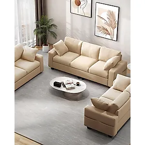 YITAHOME 80" Sofa, Comfy Upholstered Sofa Couch with Extra Deep Seats, Modern 3-Seater Couch Sleeper with Side Pocket, Loveseat for Living Room Apartment Office, Easy Assembly, Beige