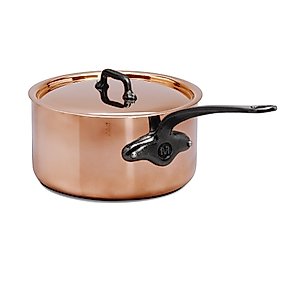 Mauviel M'Heritage 250 CI Polished Copper & Stainless Steel Sauce pan, With Cast Iron Handle, 3.3-qt, Made in France