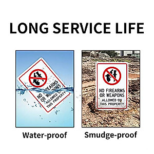 2-Pack No Firearms Guns Or Weapons Allowed Sign, 10"x 7" .04" Aluminum Reflective Sign Rust Free Aluminum-UV Protected and Weatherproof