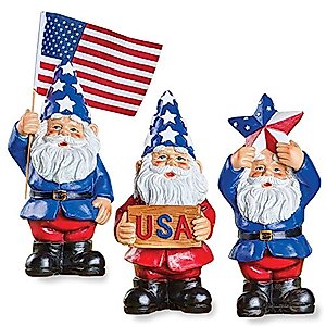 Collections Etc American Pride Uncle Sam Garden Gnome Set, Set of 3 - Lawn & Garden Seasonal 4th of July Decor - Resin - 3.5" L x 3.5" W x 9" H