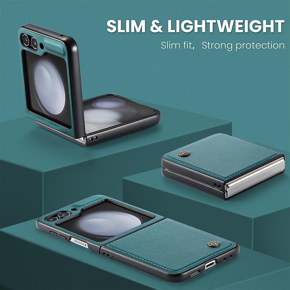 Taneny for Samsung Galaxy Z Flip 5 Case, Slim PU Leather Shockproof Protection Anti-Scratch Phone Cover Case for Samsung Galaxy Z Flip 5 5G 2023 (Teal)