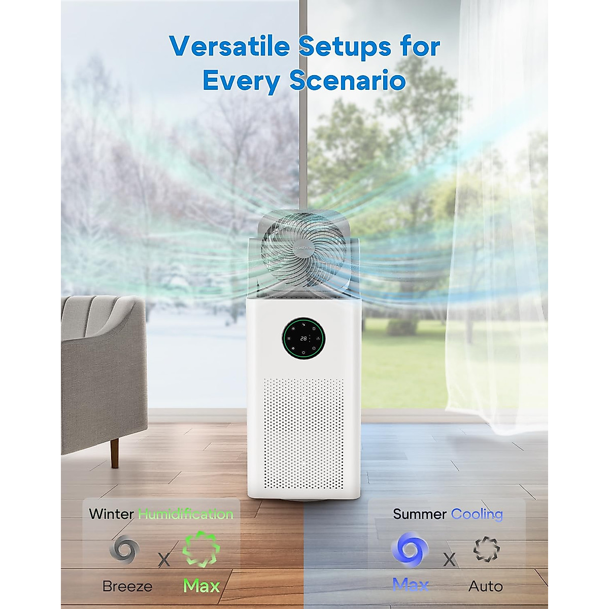 YOKEKON Humidifier and Purifier in One - Purifier and Humidifier Combo with Oscillating Fan, Evaporative Large Room Humidifier for Bedroom, Sleep Mode, Timer, Baby Adults Office Yoga Plants, White, 4L