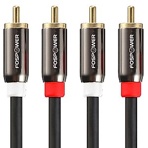 FosPower 2 RCA M/M Stereo Audio Cable [24K Gold Plated | Copper Core] 2RCA Male to 2RCA Male [Left/Right] Premium Sound Quality Plug - 15ft
