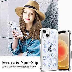 CEOKOK for iPhone 13/14 Case, Clear with Purple Rose Floral Pattern, Cute Aesthetic Protective Cover, Transparent Anti-Scratch & Shockproof Phone Case for Women Girls, Kawaii Design for iPhone 13/14