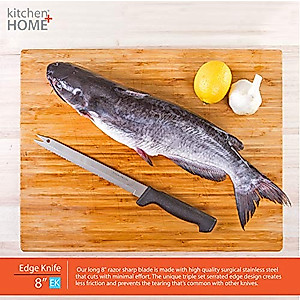 Kitchen + Home Carving Bread Knife – 8” Ultra Sharp Surgical Stainless Steel Serrated All Purpose Kitchen Knife – Never Needs Sharpening - As Seen on TV and Live Demonstration