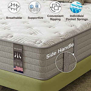 ZFHCBJ Twin Mattress 12+ inch, Twin Hybrid Mattress 12 inch in a Box Individually Pocket Springs，Twin Size Mattress Medium Firm for Good Night Sleep，Pressure Relief，CertiPUR-US Certified