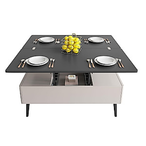 GraceNook Grey Lift Top Coffee Table, Coffee Table Converts to Dining Table, Lift Top Coffee Table with Storage and Drawers for Living Room, Bedroom