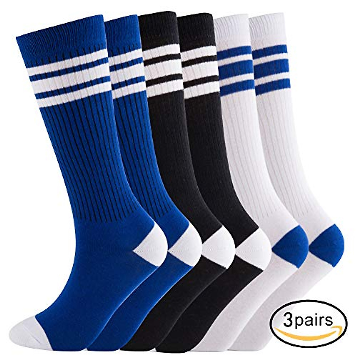 NEVSNEV Knee High Tube Socks Comfortable and Breathable with Triple Stripes for Boys, Girls, Toddlers, Kids, Baby and Child