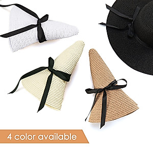 FARVALUE Women's Sun Beach Straw Hat Wide Brim Floppy Folable UPF 50+ Summer Hat for Women White