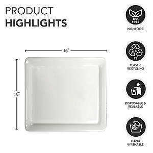 Party Essentials Hard Plastic 16 x 16-Inch Square Serving Tray, 3-Count, White