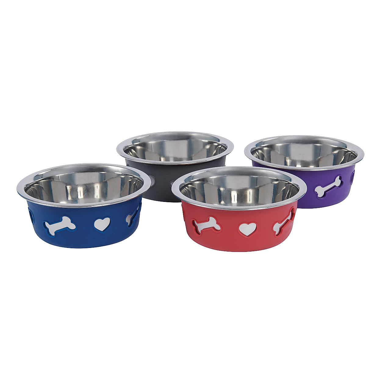 WeatherBeeta Non-Slip Stainless Steel Silicone Bone Dog Bowl, Dark Purple, 8"