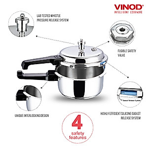 Vinod Pressure Cooker Stainless Steel – Outer Lid - 5 Liter – Induction Base Cooker – Indian Pressure Cooker – Sandwich Bottom – Best Used For Indian Cooking, Soups, and Rice Recipes, Quinoa