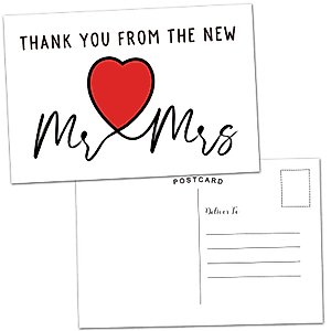 KORTTITALO 50 Wedding Thank You Postcards - Blank Thank You Cards From The New Mr. and Mrs, Double-Sided Thank You Cards for Weddings,Bridesmaid,Bridal Shower,Engagement Party.