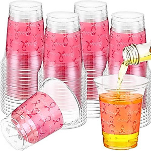 Nuenen 72 Pcs 12 oz Breast Cancer Awareness Clear Disposable Plastic Cups Pink Ribbon Breast Cancer Decorations for Believe Hope Ribbon Printed Party Drinking Cups for Tableware Supply (Pink)