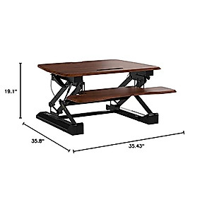 Seville Classics AIRLIFT 36" Gas-Spring Height Adjustable Standing Desk Converter Workstation Ergonomic Dual Monitor Riser with Keyboard Tray and Phone/Tablet Holder, Walnut