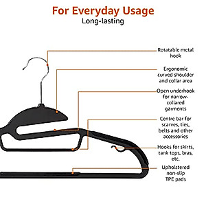 Amazon Basics Non-slip Heavy Duty Plastic Hanger with Rubber and Horizontal Bar, 50-Pack, Gray