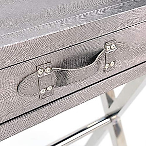 Empire Art Direct Leather Console Table, 44" x 16" x 32", Elegant Silver Faux Lizard Skin