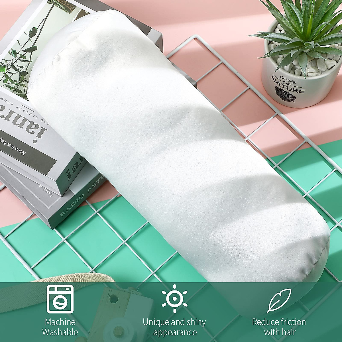 Tatuo 2 Pieces White Cervical Round Pillow Cover for Neck Roll Pillow Cervical Neck Roll Memory Cylinder Round Cushion(Artificial Silk,17 x 4 Inch)