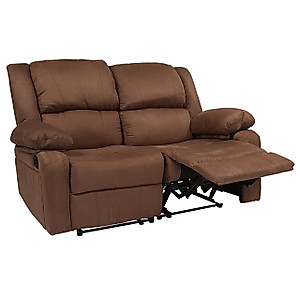 EMMA + OLIVER Brown LeatherSoft Loveseat with Two Built-in Recliners