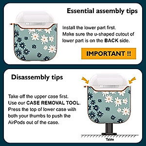 TATOFY Case Cover for AirPods 1&2, Stylish AirPods Case for Women Girls, Flower Patterns Protective Hard Case with Clip (Cyan)