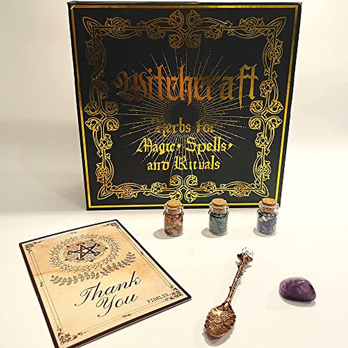 Witchcraft Supplies and Herbs for Spells 25 Premium Fine Dried Botanicals (Large Size) and 3 Crystal Stones for Wicca and Pagan Rituals, Alter Supplies, Magic Spells Green Witchtok by Fidelis
