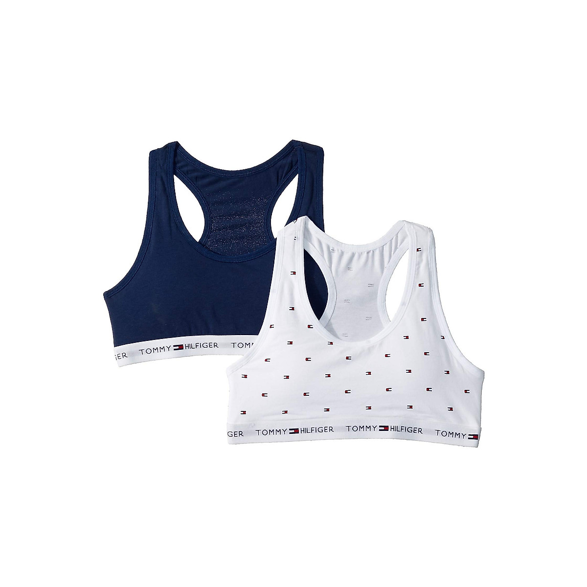 Tommy Hilfiger Kids Girl's 2-Pack Mini Flag Crop Bra (Little Kids/Big Kids) White Large (12-14 Big Kids)