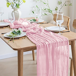Asee'm Fall Table Runner Cheesecloth 10FT Blushing Pink Boho Gauze Fabric Rustic Sheer Cheese Cloth Runners for Wedding Bridal Shower Party Thanksgiving Decoration