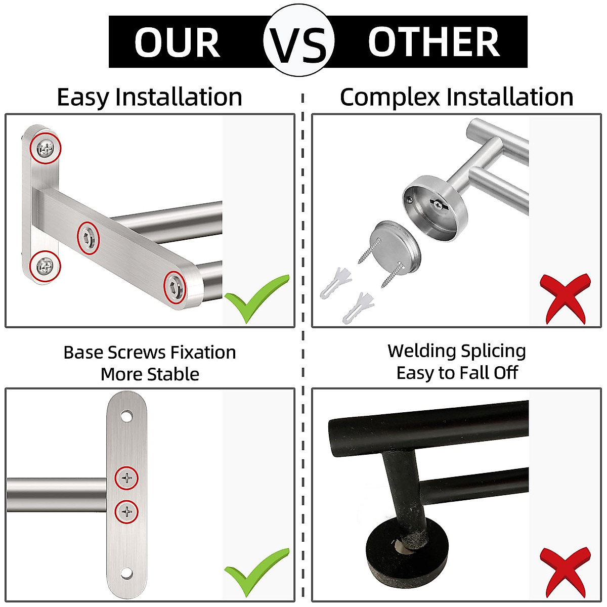 Double Towel Bars, Taaji 24 Inch Bath Towel Rack for Bathroom, Stainless Steel Wall Mounted Double Towel Rods Long Bar, Towel Rail Hanger for Bathroom Wall, Brushed