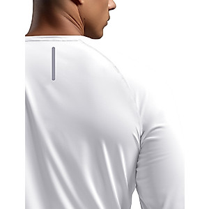 Long Sleeve Workout Shirts for Men Dry Fit(White,L)