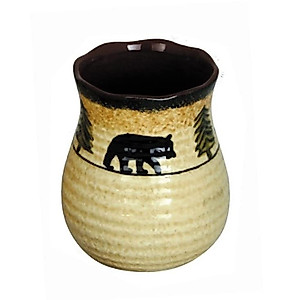 Paseo Road by HiEnd Accents | Rustic Bear 4 Piece Ceramic Bathroom Set with Soap Lotion Dispenser, Tumbler, Toothbrush Holder, Soap Dish, Rustic Cabin Lodge Style