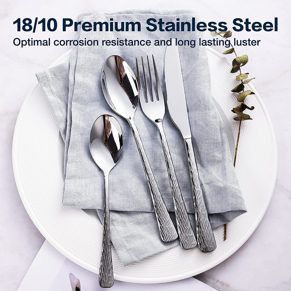 KINGSTONE 4-Piece Dinner Spoons, 18/10 Stainless Steel Soup Spoons Set, 8" Hammered Metal Spoons for Home, Kitchen or Restaurant, Non-toxic & Mirror Polished, Dishwasher(Dinner Spoons Set, 4 PCS)