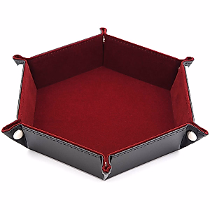 Dice Folding Hexagon Tray w/Red Velvet Rolling for DND Dice Games and Candy Holder Storage