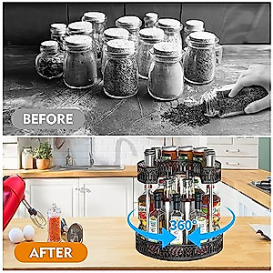 Detoypapa 2 Tiers Lazy Susan Organizer for Countertop - Spice Rack Organizer Height Adjustable Turntable Organizer - Cabinet in Kithen, Bathroom, Pantry Organizers and Storage - Black
