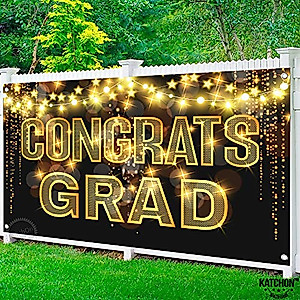 XtraLarge, Congrats Grad Banner - 72x44 Inch, Black and Gold Graduation Decorations 2023 | Graduation Banner for Class of 2023 Decorations | Graduation Backdrop for Graduation Party Decorations 2023