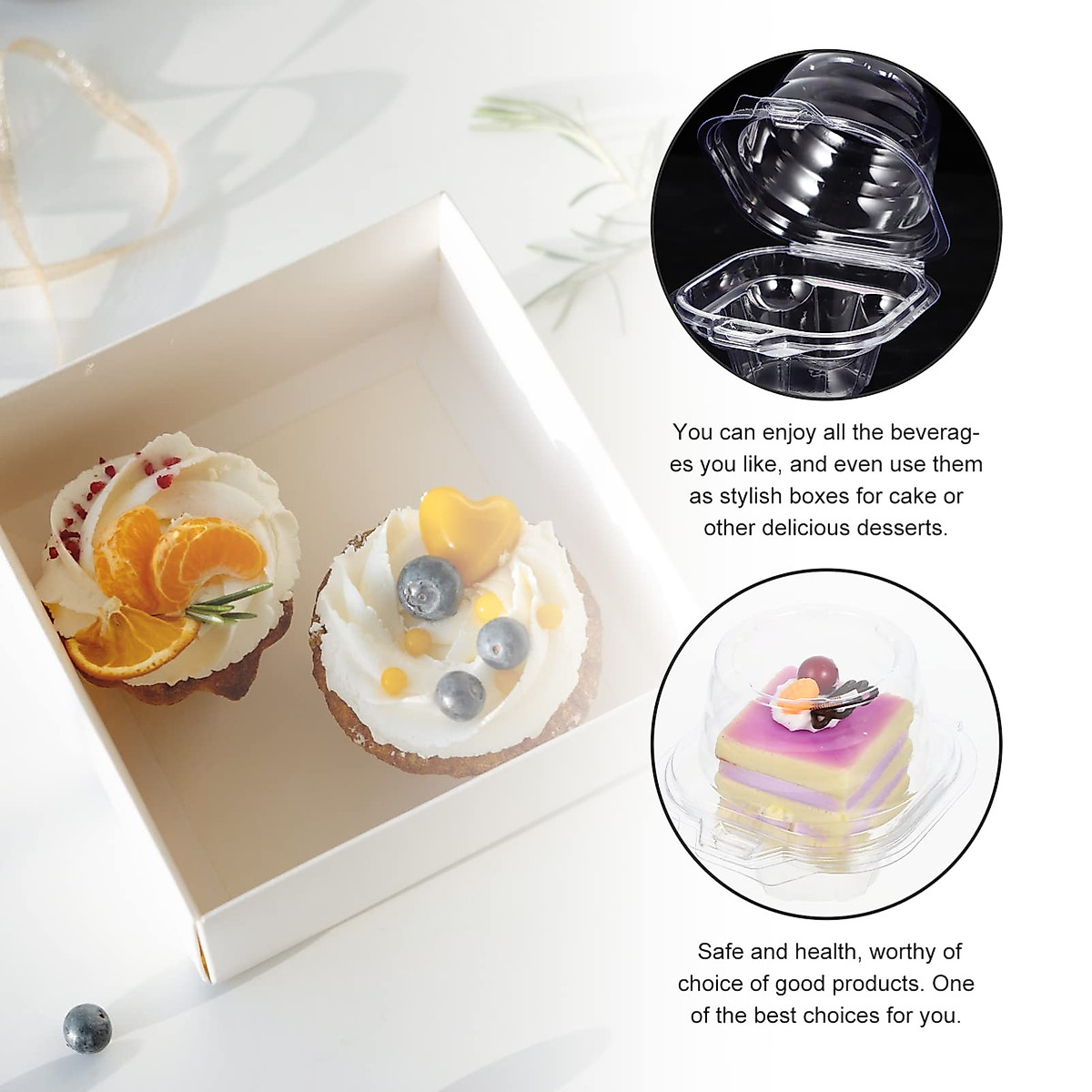 SOLUSTRE 150 Pcs Cake Packing Box Disposable Cupcake Cases Moon Cake Trays Hinged Cake Containers Cupcake Carrier Transparent Containers with Lids Cake Holder Sandwich Cheese The Pet
