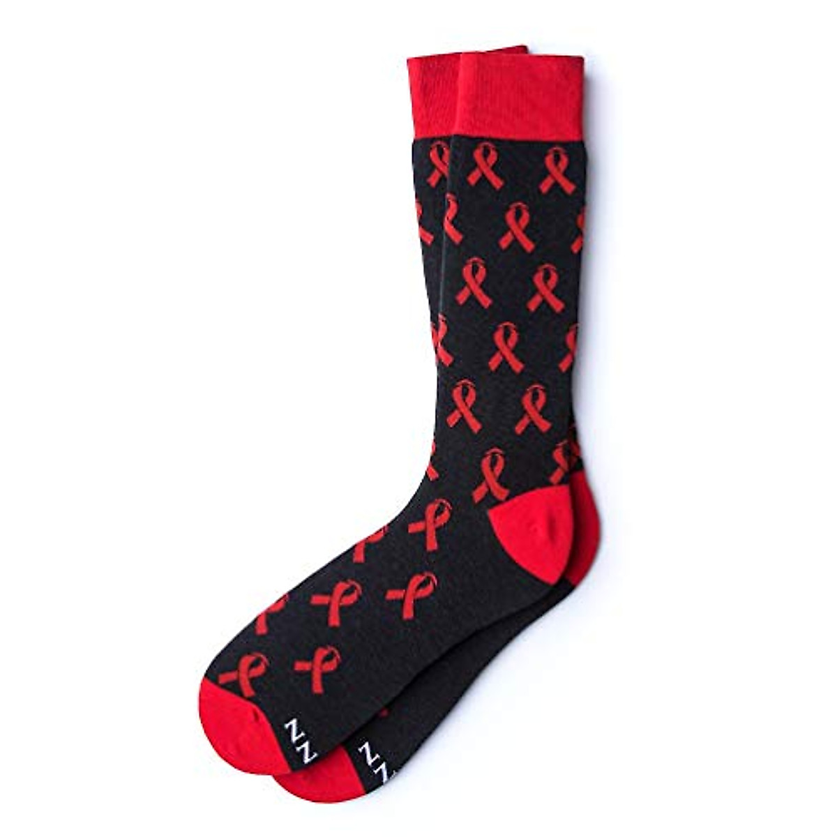 HIV/AIDS Awareness Men's Black & Red Ribbon Novelty Crew Dress Socks (100% of Net Proceeds Donated)