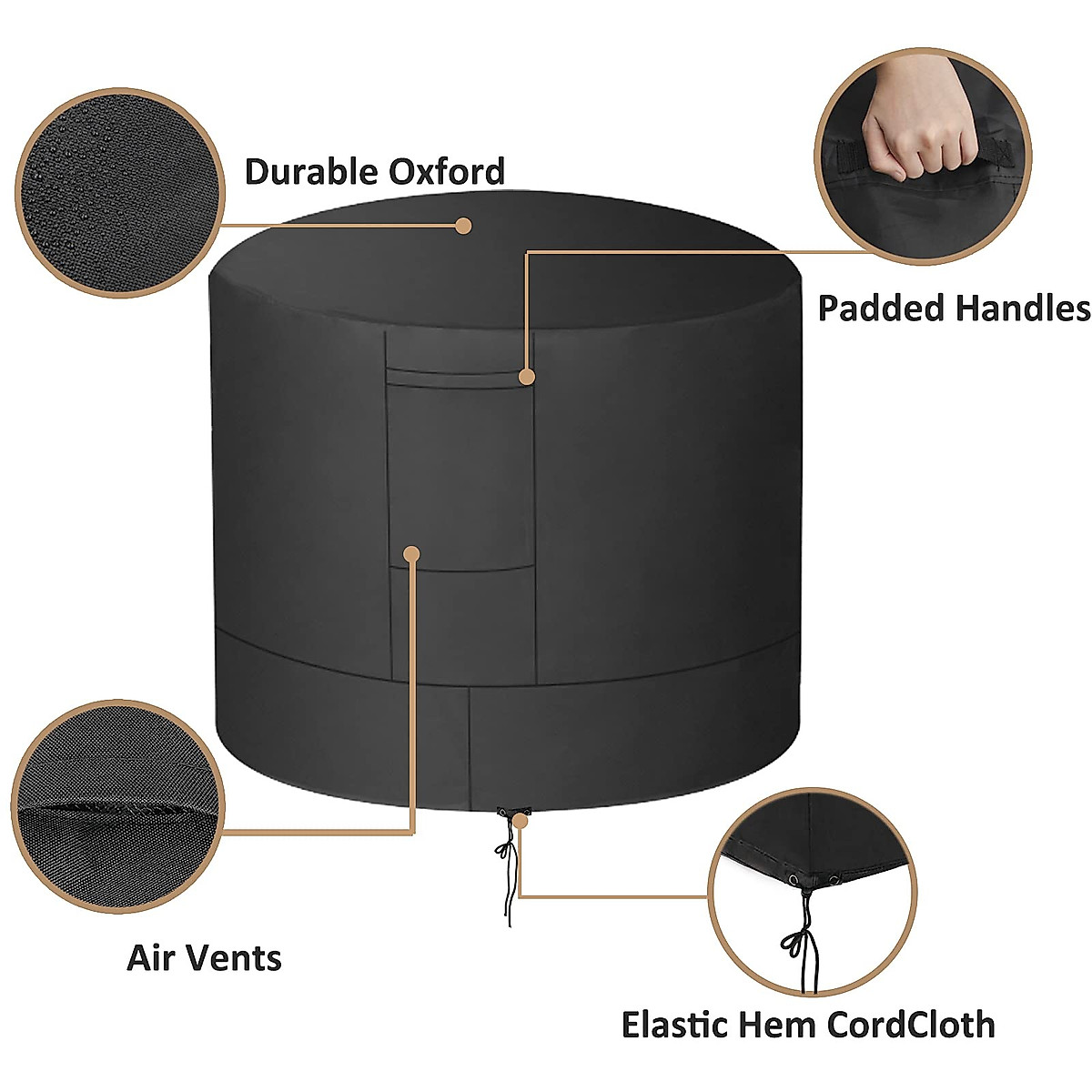 Ailelan Winter Air Conditioner Covers for Outside Units - 34 x 34 x 30 inches Water Resistant AC Unit Covers Outdoor - American Standard Furniture Universal Cover (Round) - Black