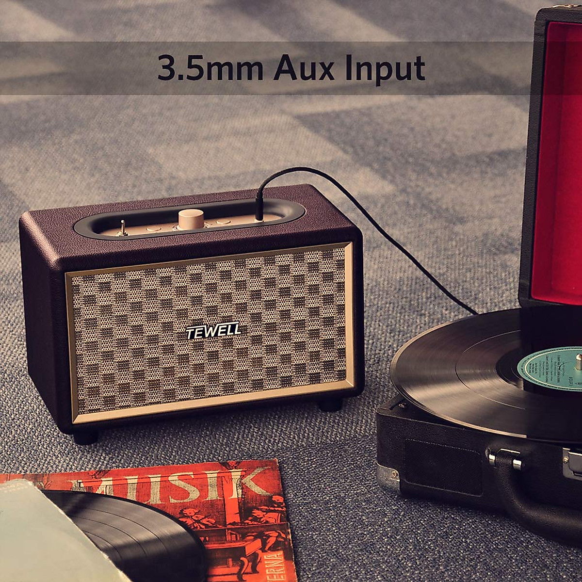 TEWELL Vintage Bluetooth Speakers with Bass Enhanced Technology, Wireless & 3.5mm Aux Input for Cellphone, AC Powered (Upgraded Version)