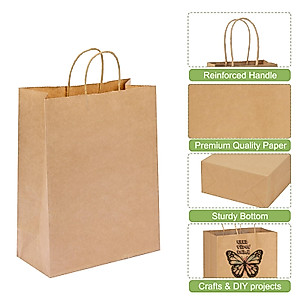 Moretoes 60pcs Gift Bags, Paper Bags with Handles, 7.1x3.6x9.3 Inch, Kraft Paper Bags Bulk Medium Size, Retail Bags, Brown Paper Bags for Party, Businesses, Shopping